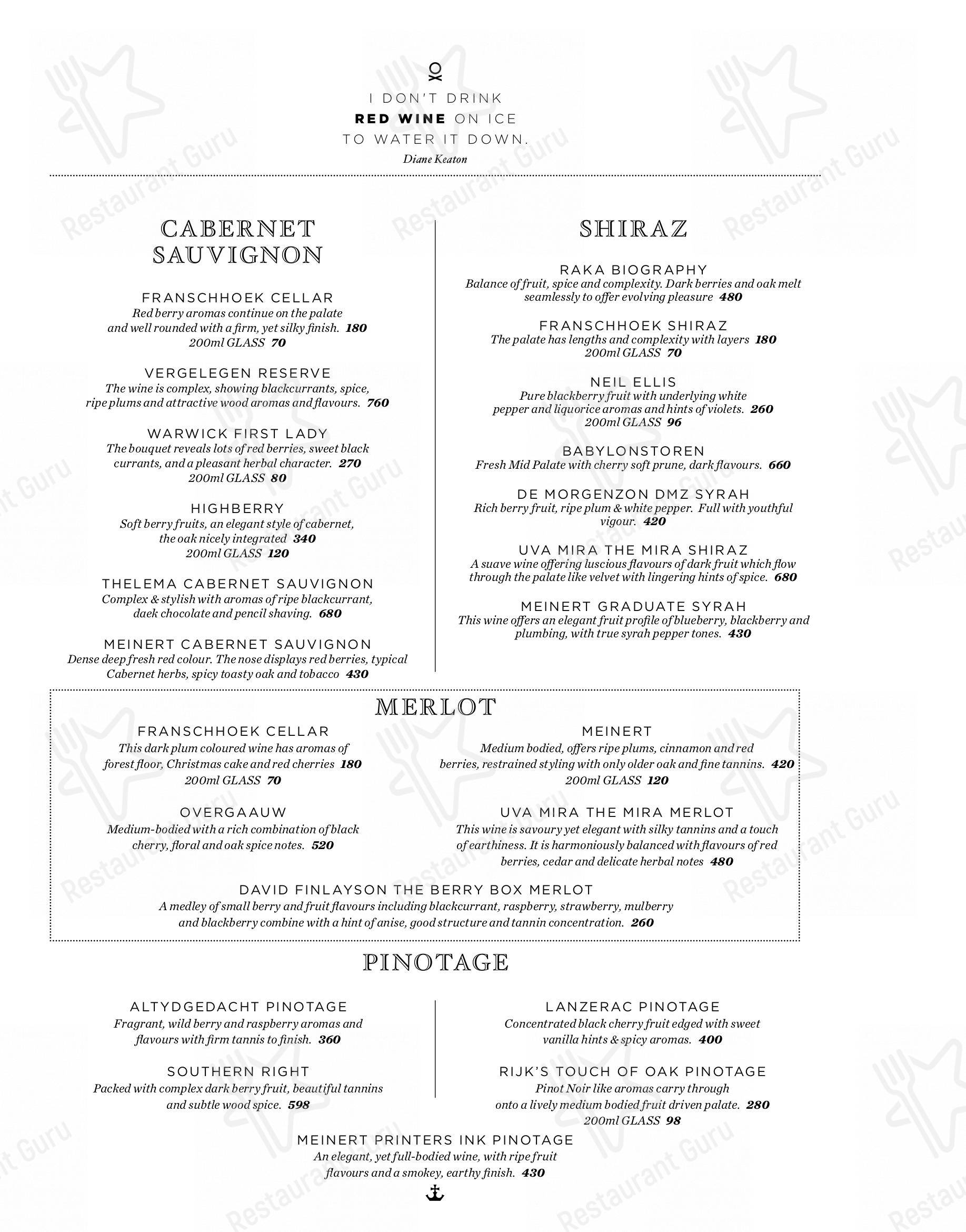 Menu at Life Grand Cafe Waterfront, Cape Town, 2 Pierhead Road