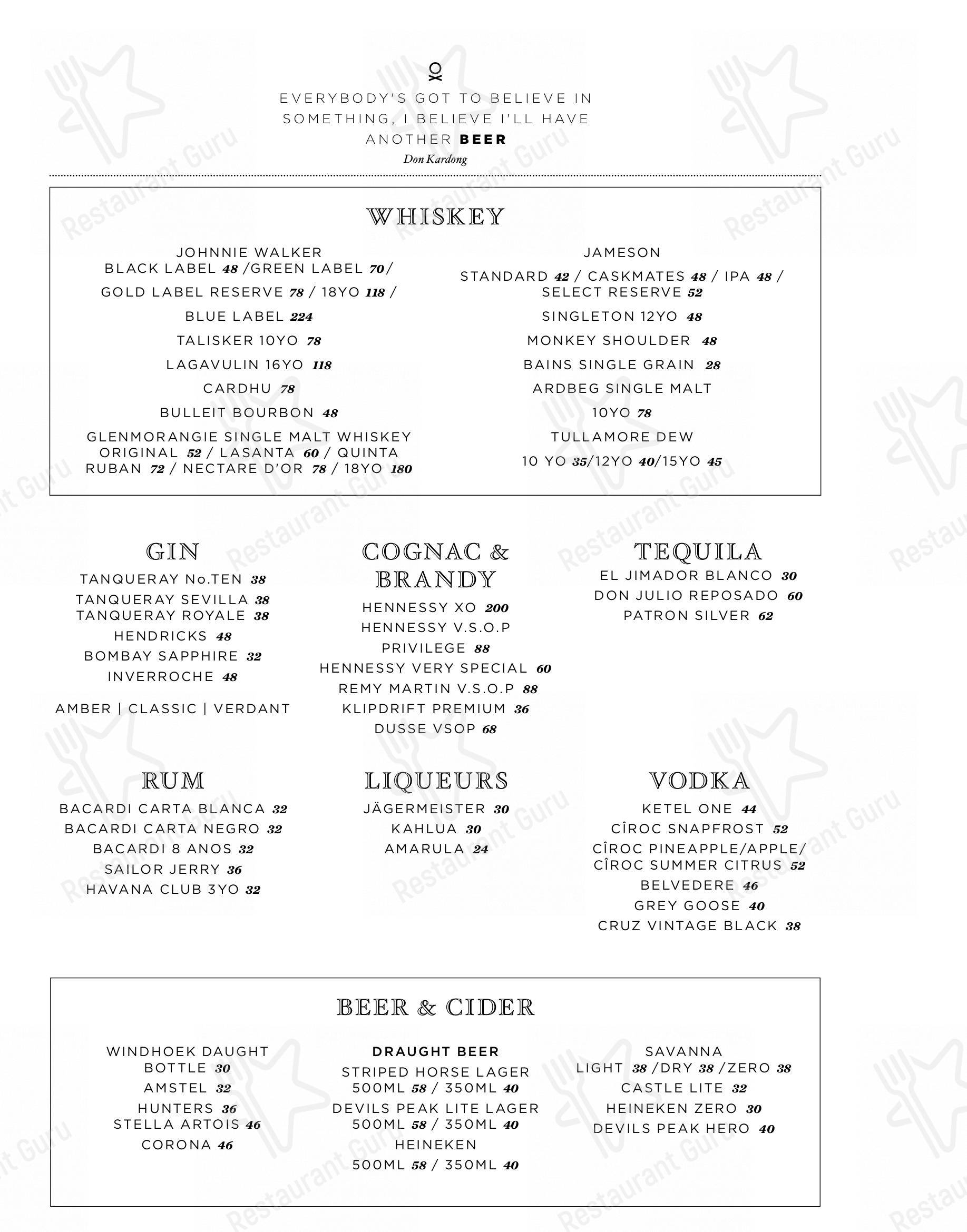 Menu at Life Grand Cafe Waterfront, Cape Town, 2 Pierhead Road