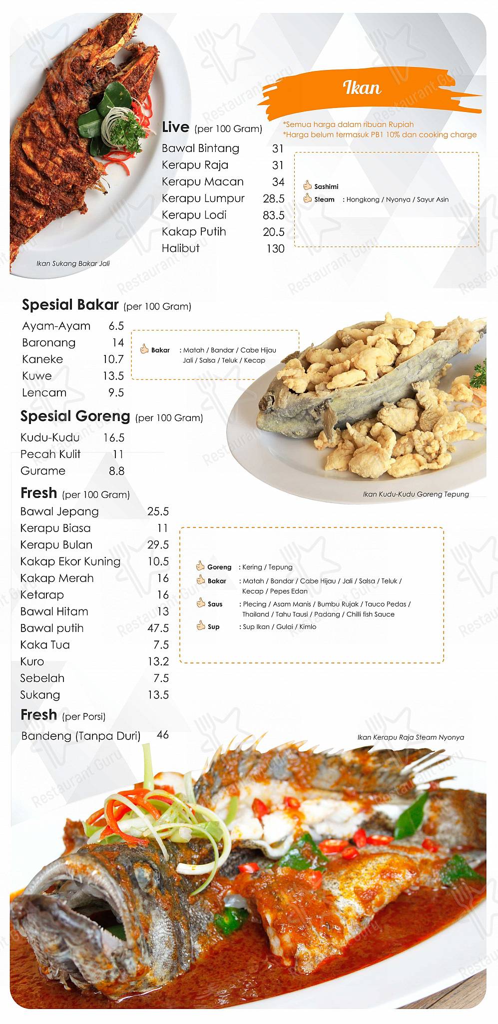 Menu at Bandar Djakarta restaurant, Jakarta, Jl. Pantai Indah No.7