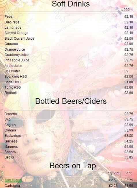 Menu at Braza Churrascaria Rodizio steakhouse, Romford