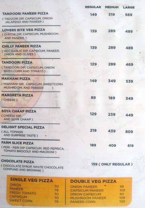 Menu at Delight Pizza, Panchkula
