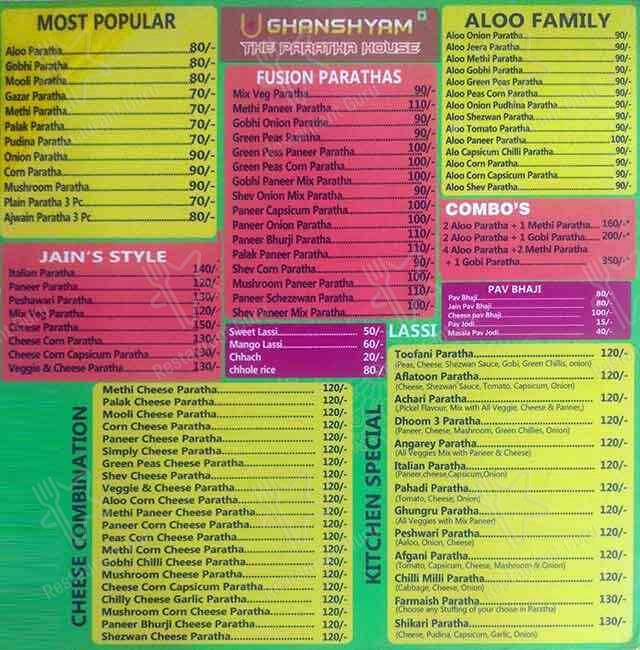 Menu at The Paratha House, Pune, GW4G+CW4