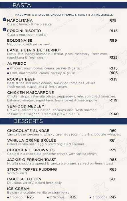 Menu at Grand Central Cafe, Johannesburg, 38 Whiteley Rd
