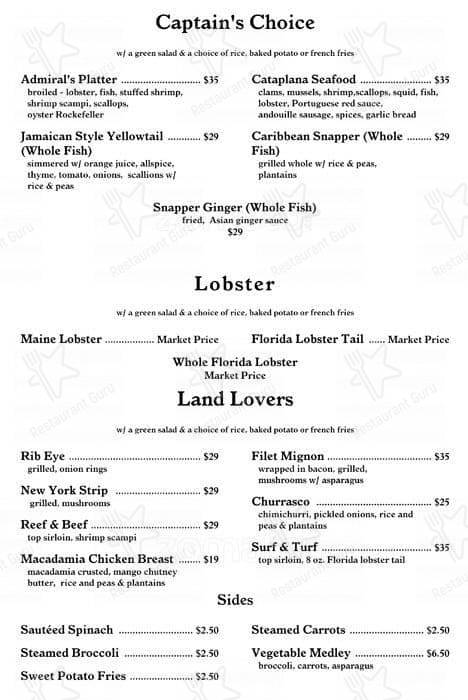 Menu at Captain's Tavern Restaurant, Miami, S Dixie Hwy