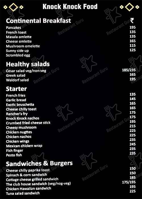 Menu at Knock Knock Cafe, Lucknow, Kapoorthala road