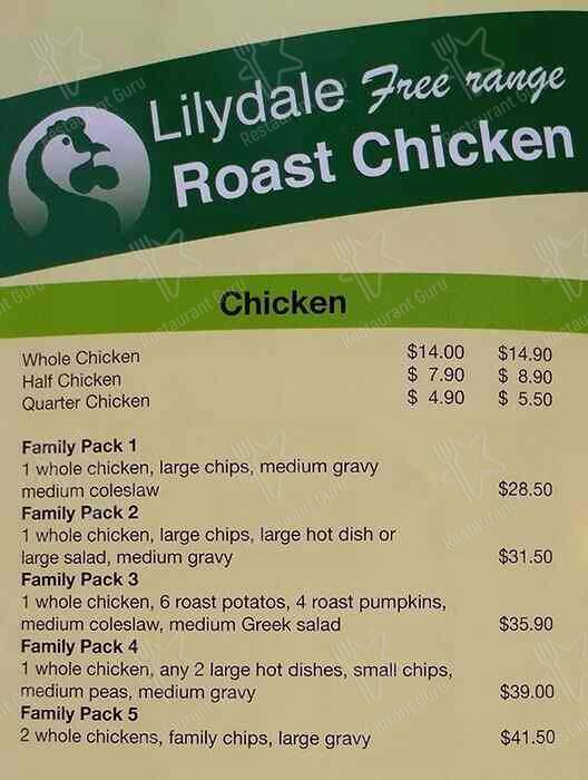 Menu at Lilydale Free Range Roast Chicken Doreen fast food, Doreen