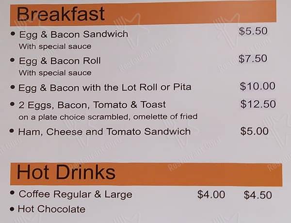 Menu at Marko's Schnitzel restaurant, Moorabbin
