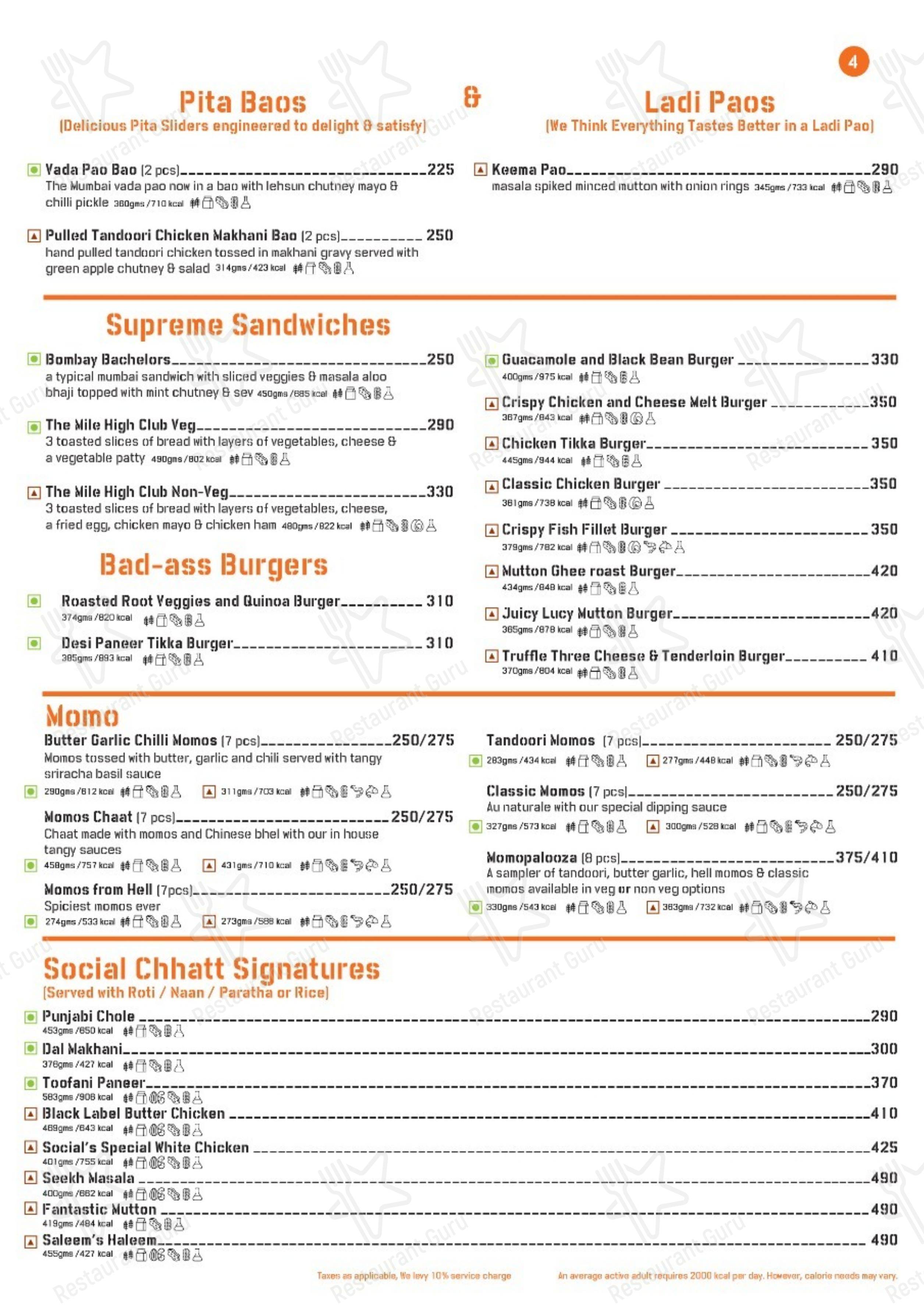 Menu at Dadar Social, Mumbai