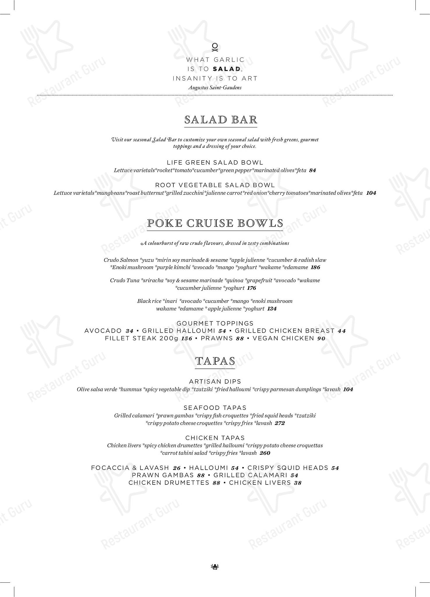 Menu at Life Grand Cafe Waterfront, Cape Town, 2 Pierhead Road