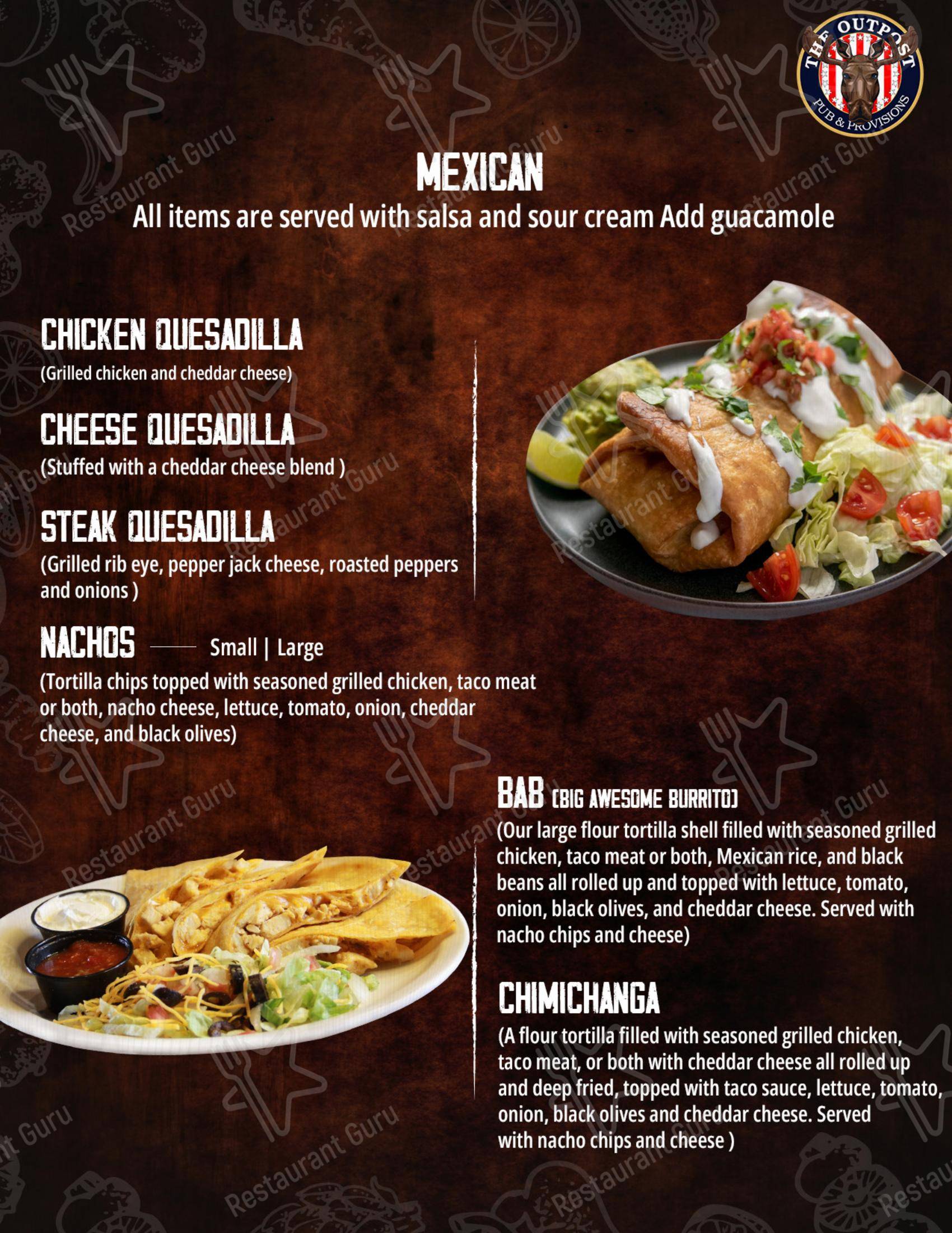 Menu at The Outpost pub & bar, Sherwood
