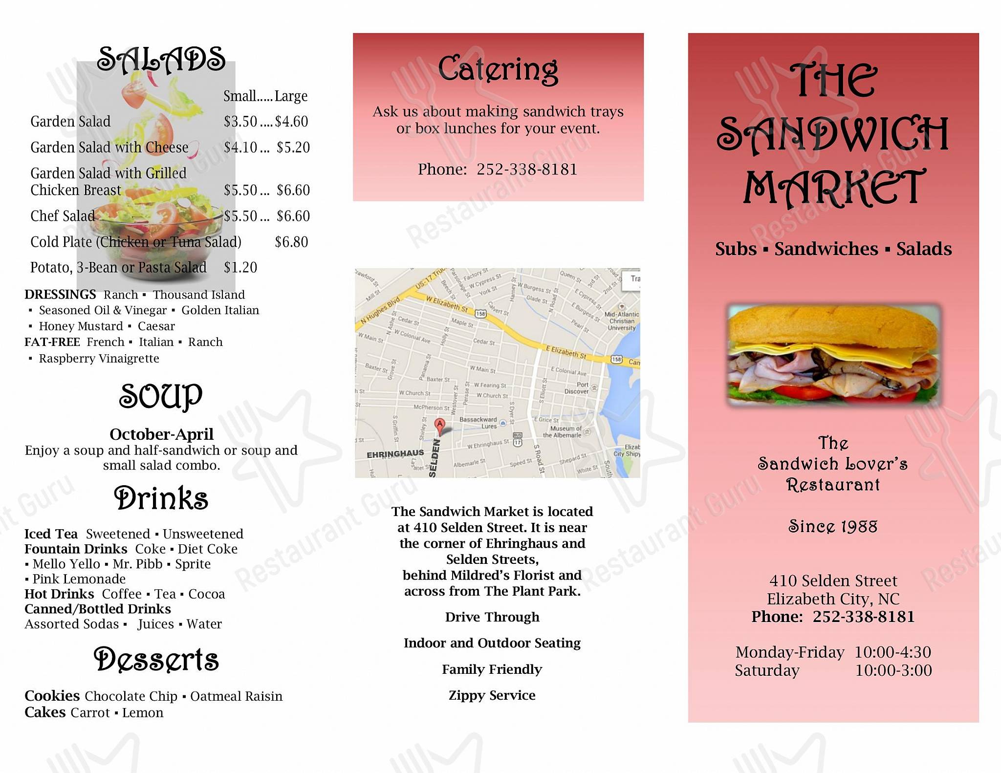 Menu at The Sandwich Market restaurant, Elizabeth City