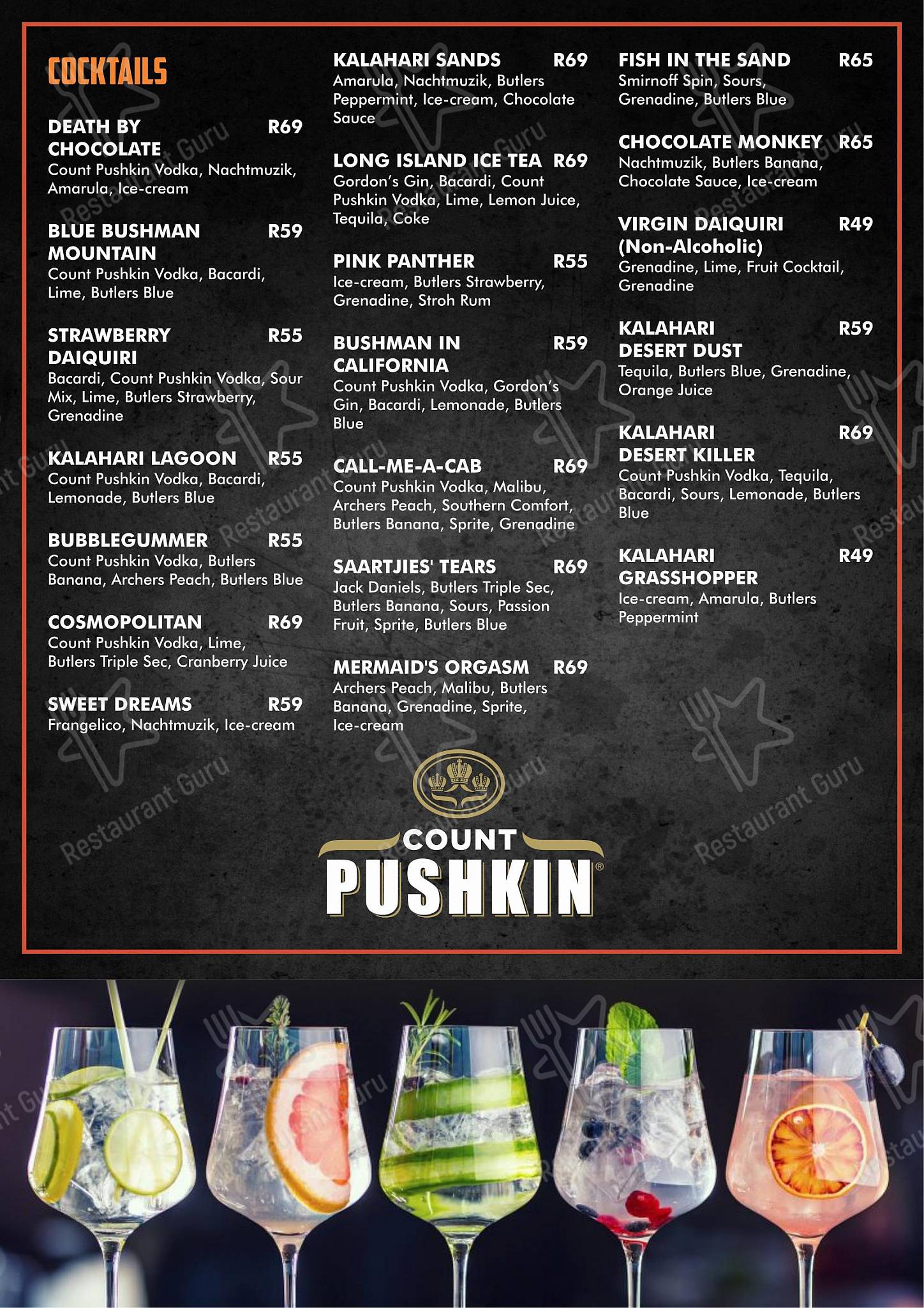 Menu at Kalahari.fish restaurant, Bloemfontein
