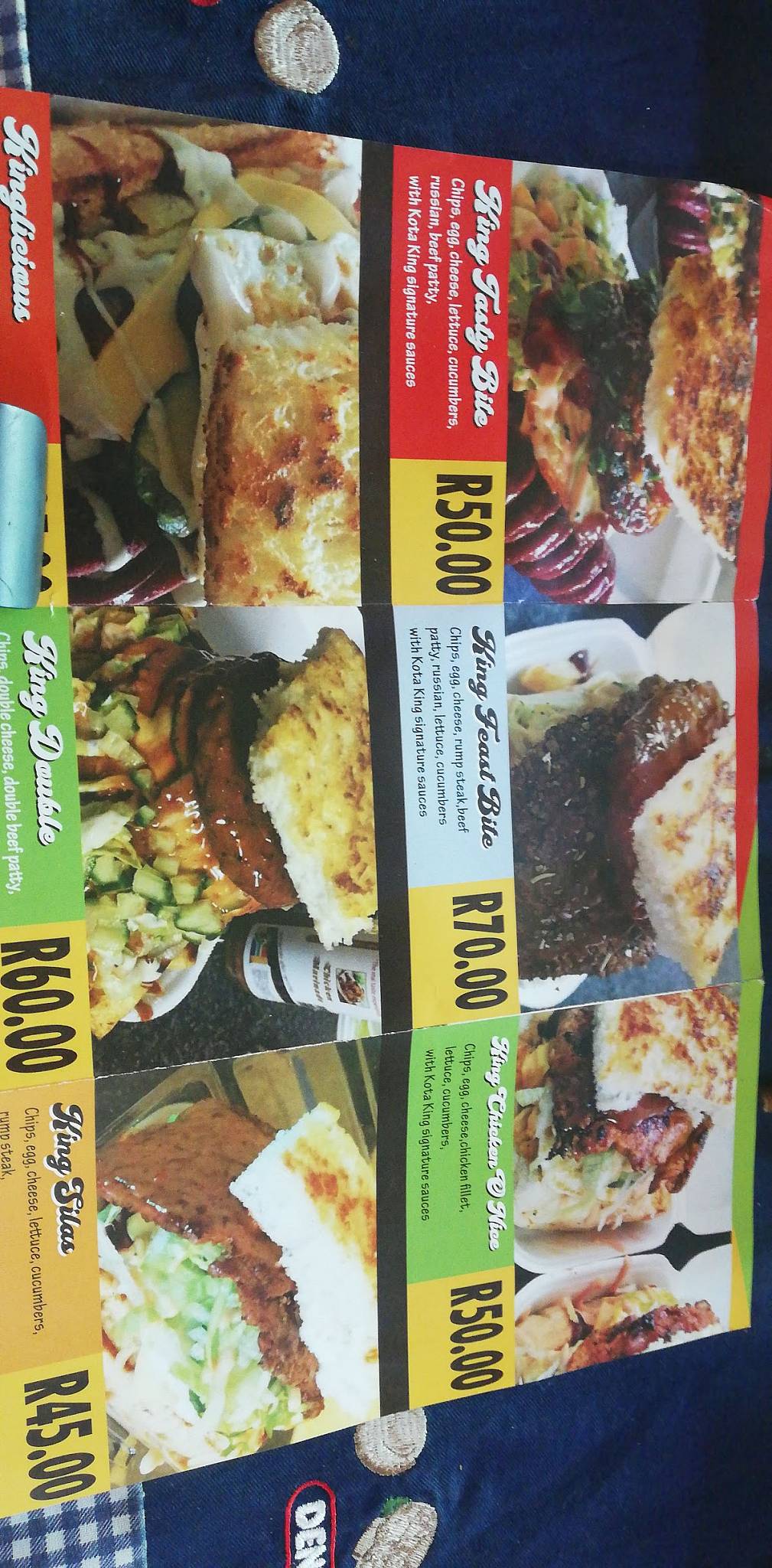 Menu at kota king restaurant, Soweto, Protea Blvd