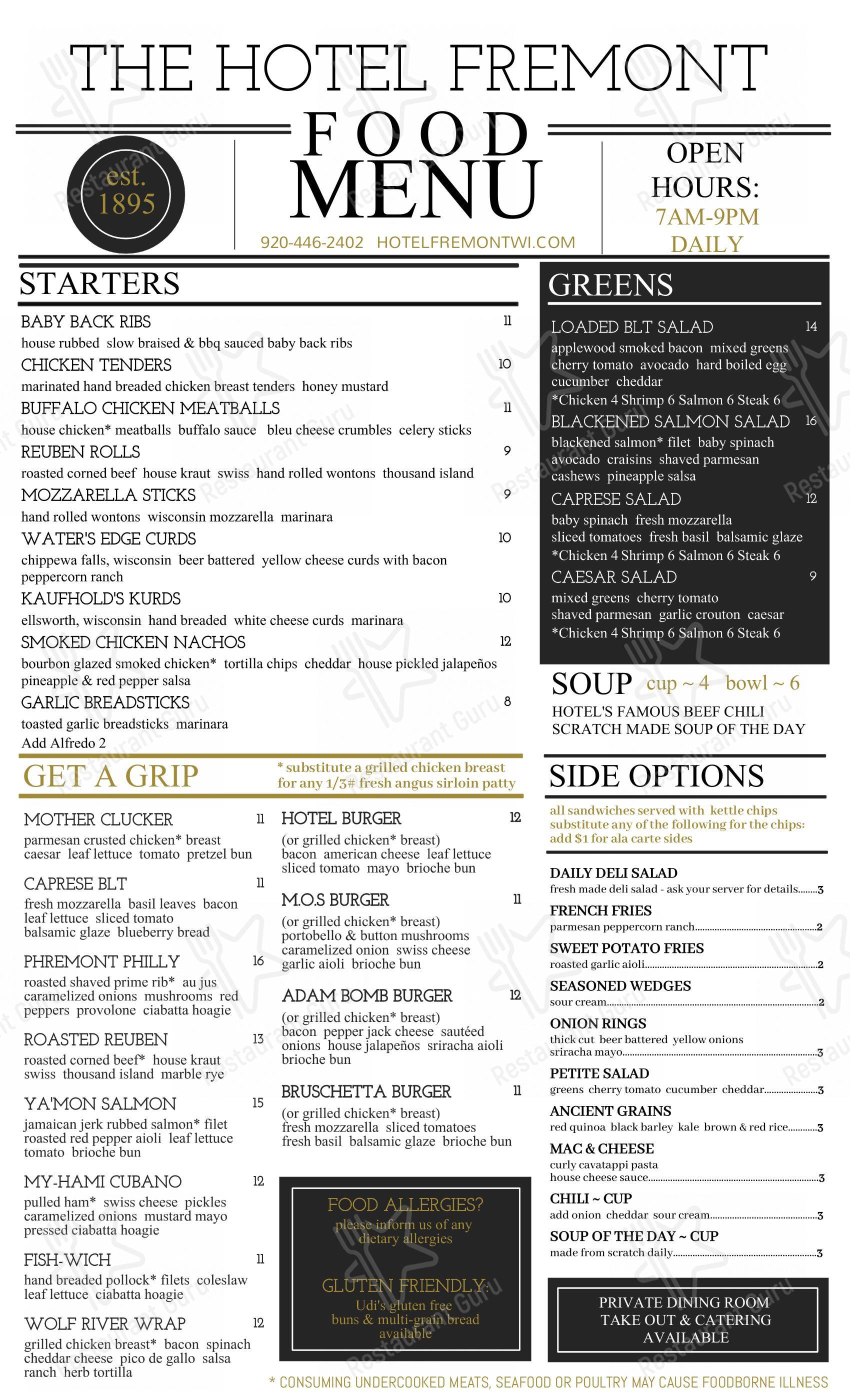 Menu at The Hotel Fremont restaurant, Fremont
