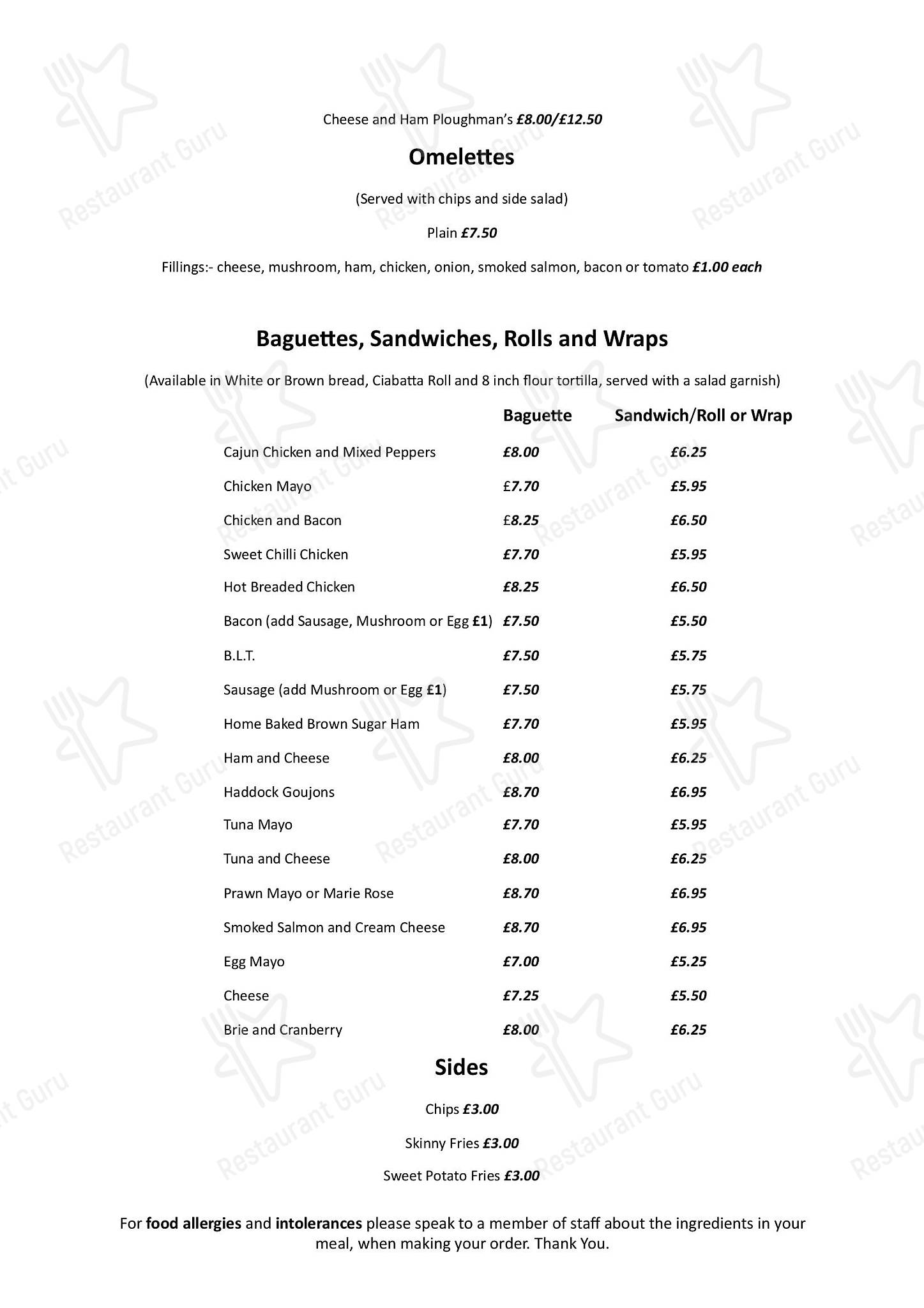 Menu at The Mansion House restaurant, Louth