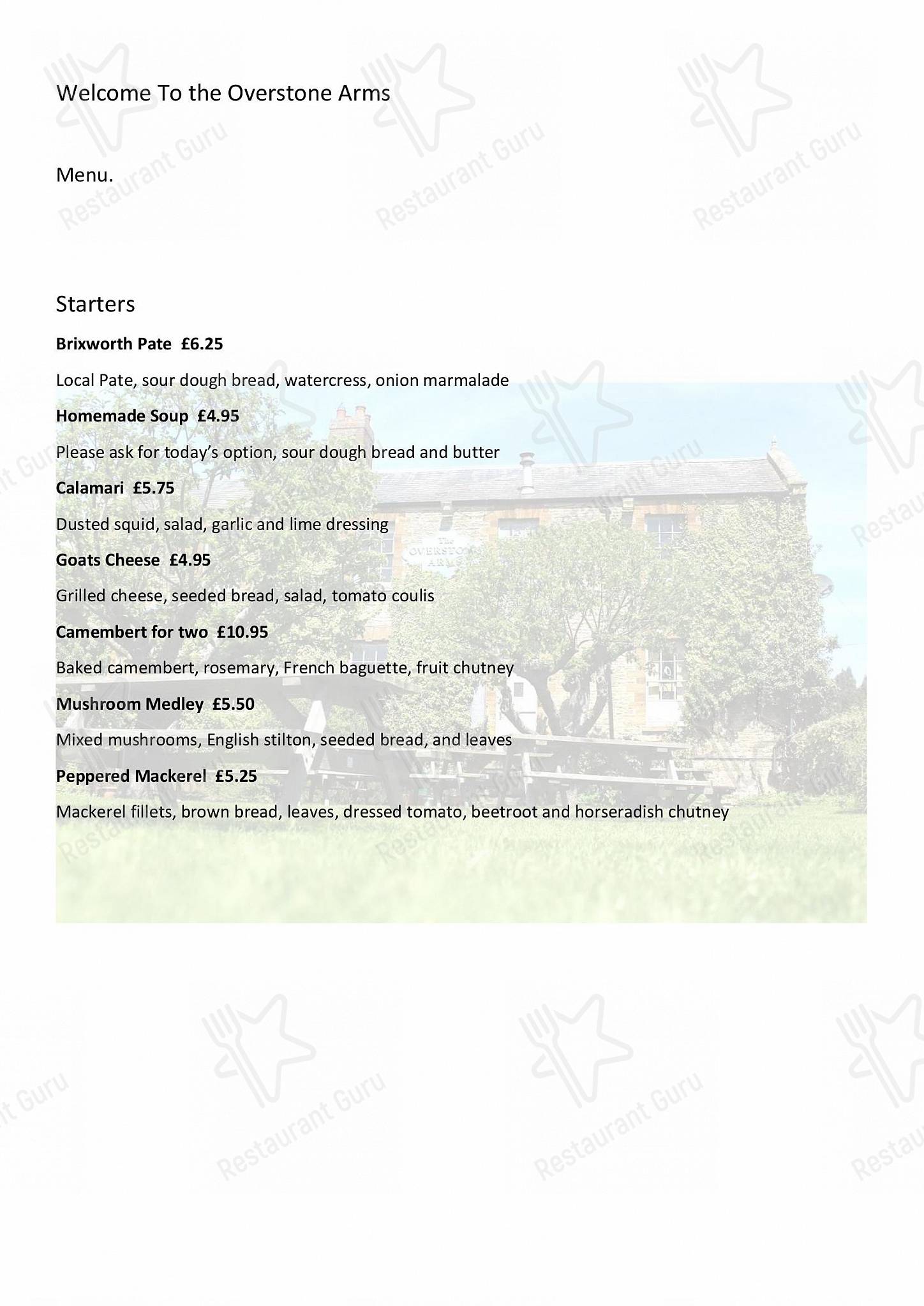 Menu at The Overstone Arms Pub and Dining, Kettering