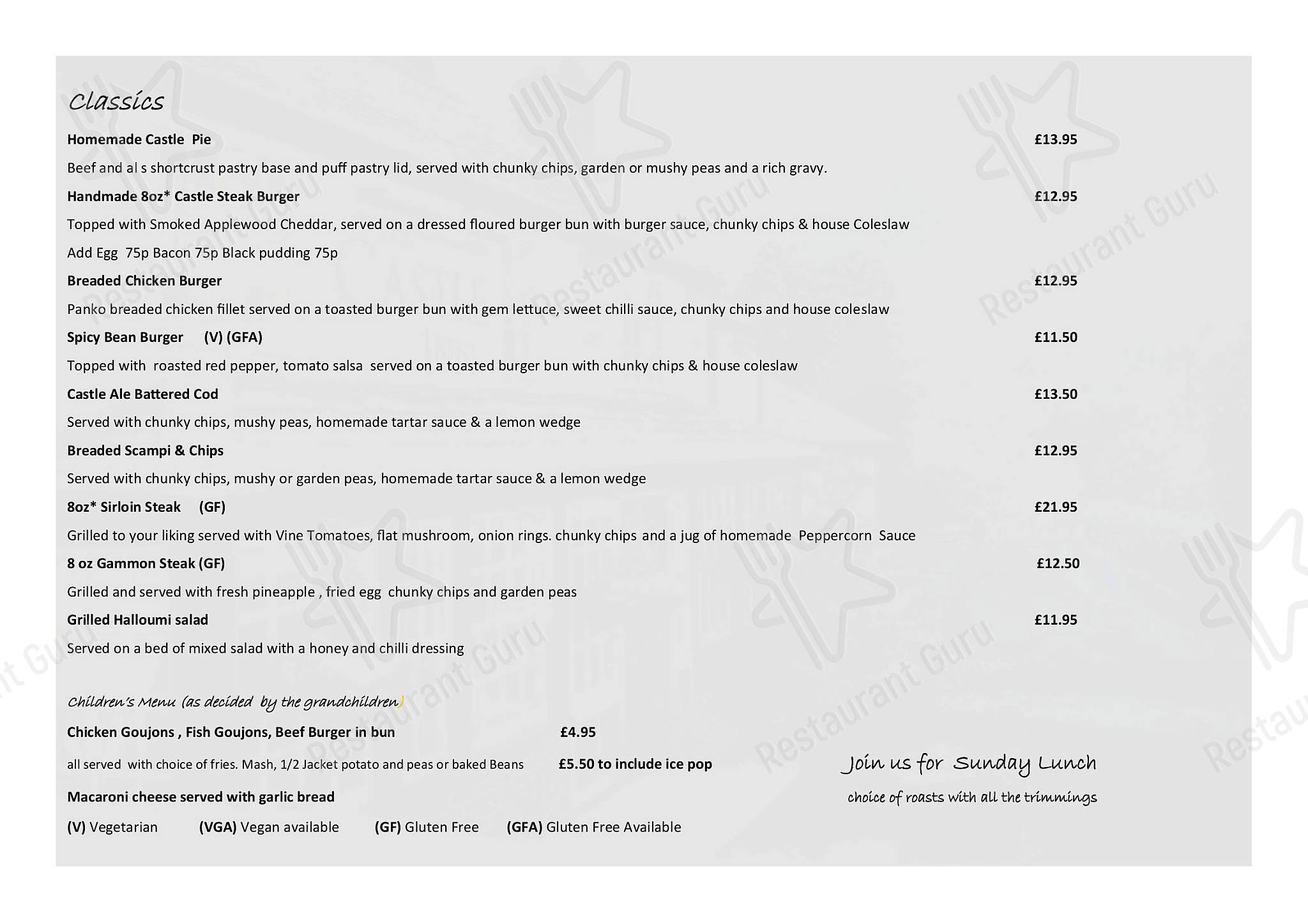 Menu at The Castle Inn pub & bar, Congleton