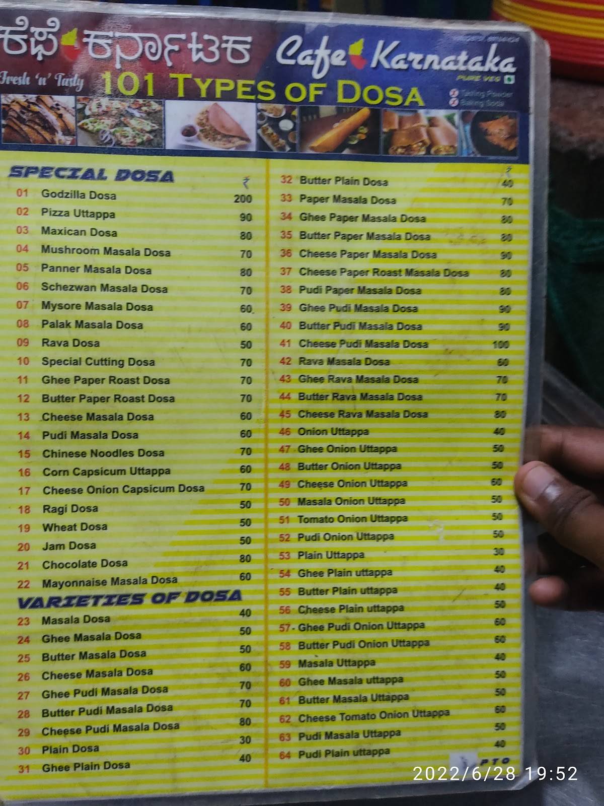 Menu at 101 Types Of Dosa, Davanagere
