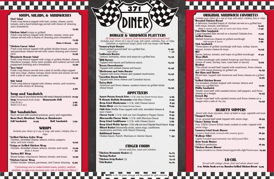 Menu at 371 Diner restaurant, Baxter