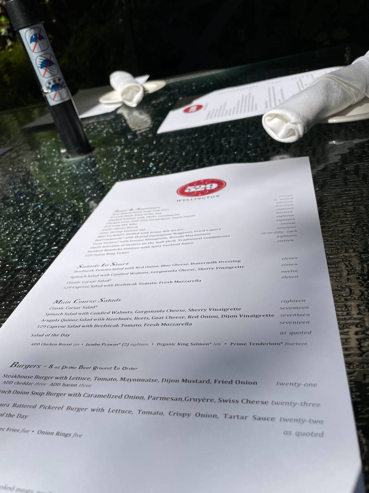 Menu at 529 Wellington Steakhouse, Winnipeg