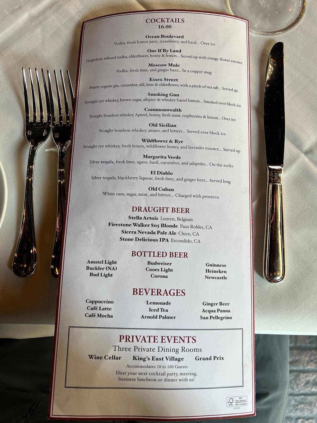 Menu at 555 East American Steakhouse, Long Beach