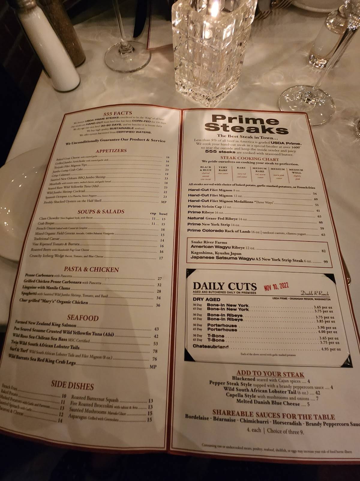 Menu at 555 East American Steakhouse, Long Beach