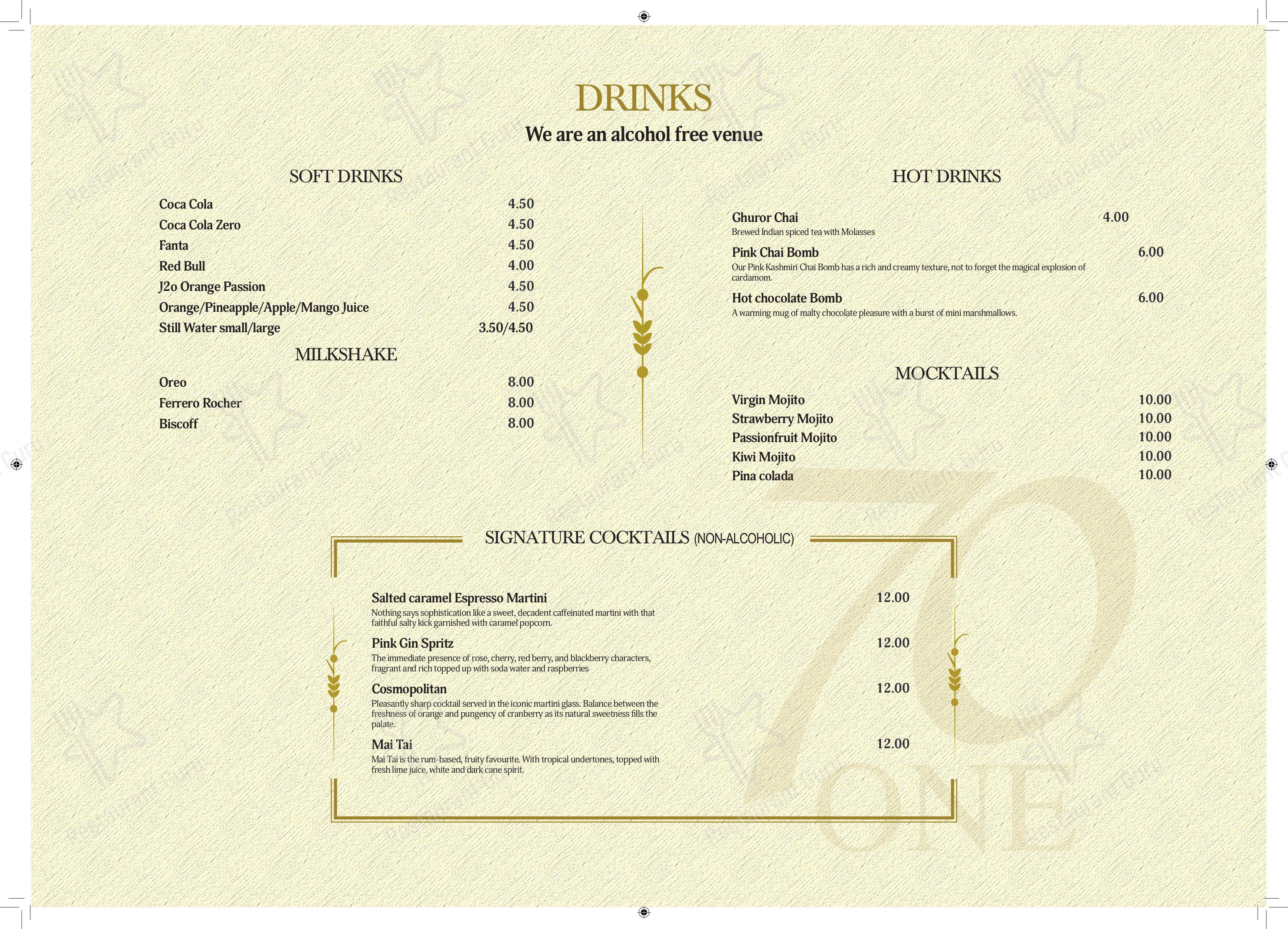 Menu at 70 ONE Restaurant & Lounge, Daventry