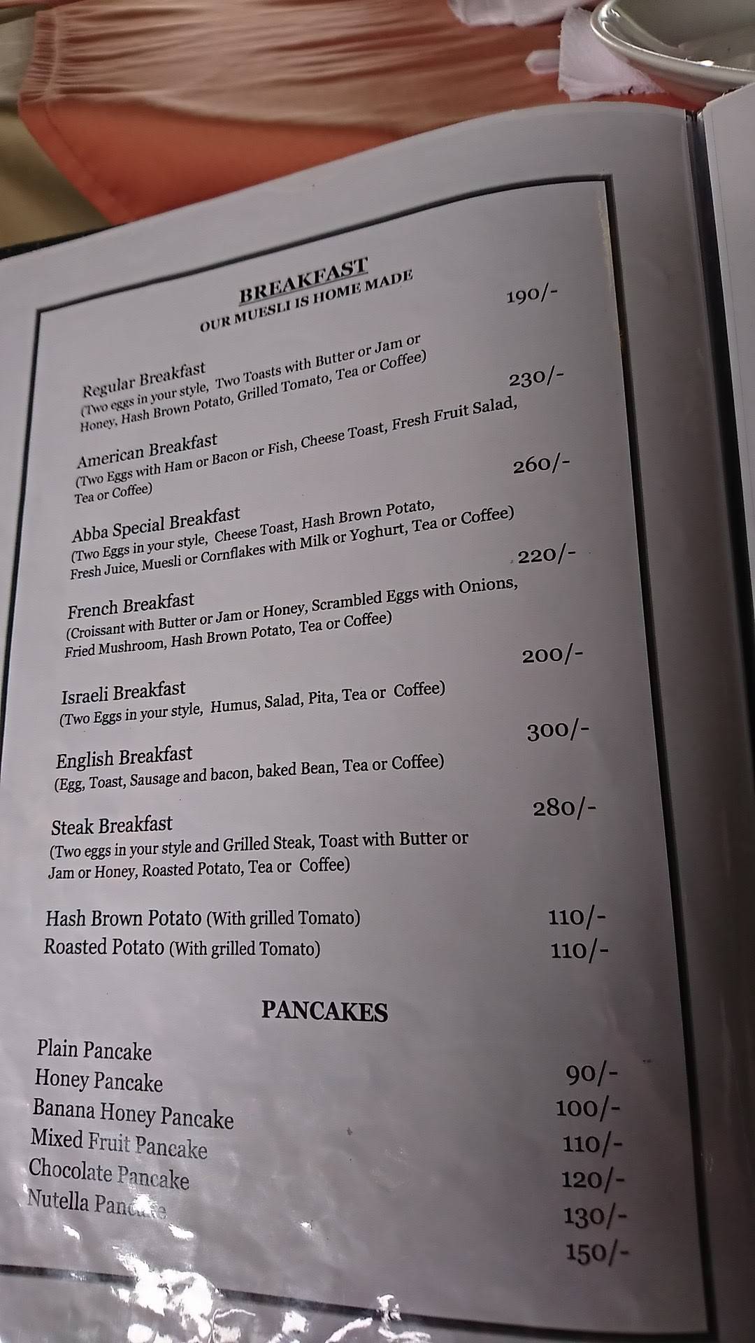 Menu at ABBA Restaurant & Everest German Bakery Varkala, Varkala