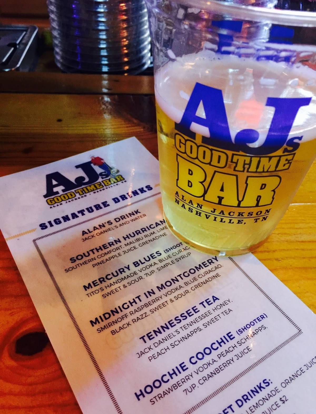 Menu at AJ's Good Time Bar, Nashville