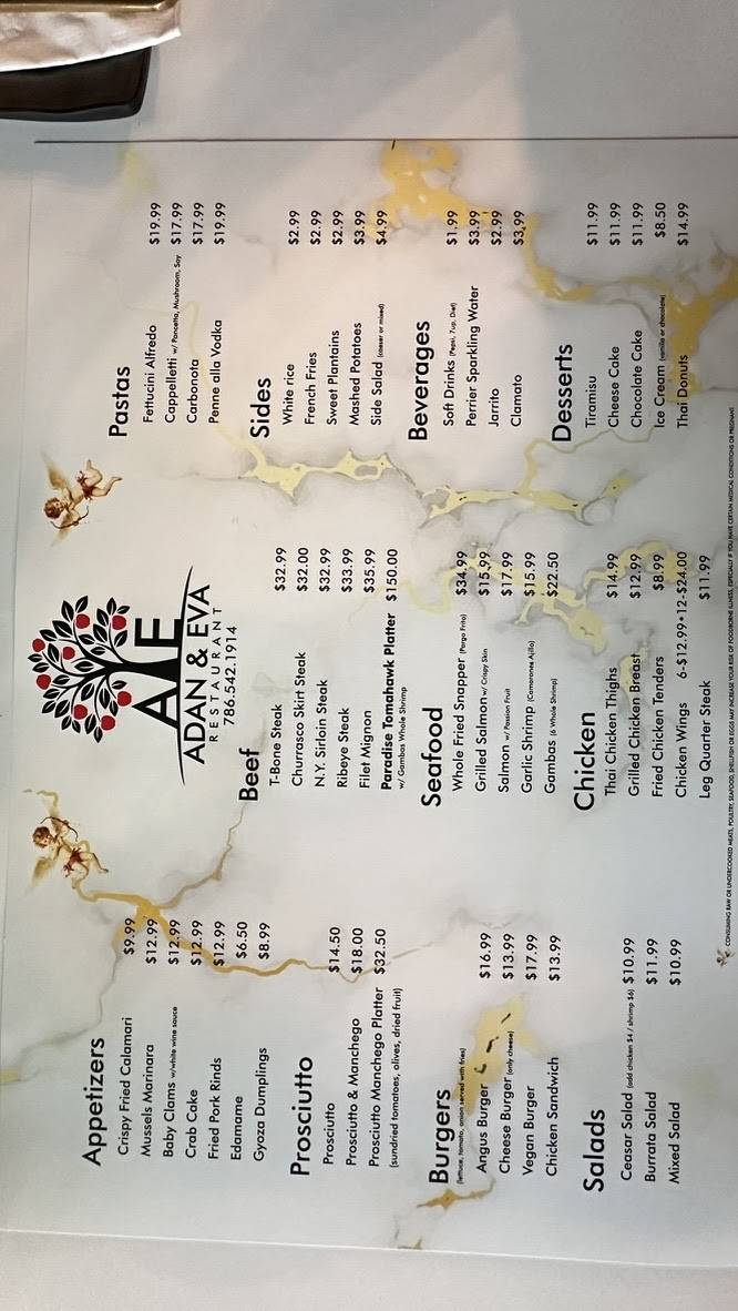 Menu at Adan & Eva restaurant, Medley