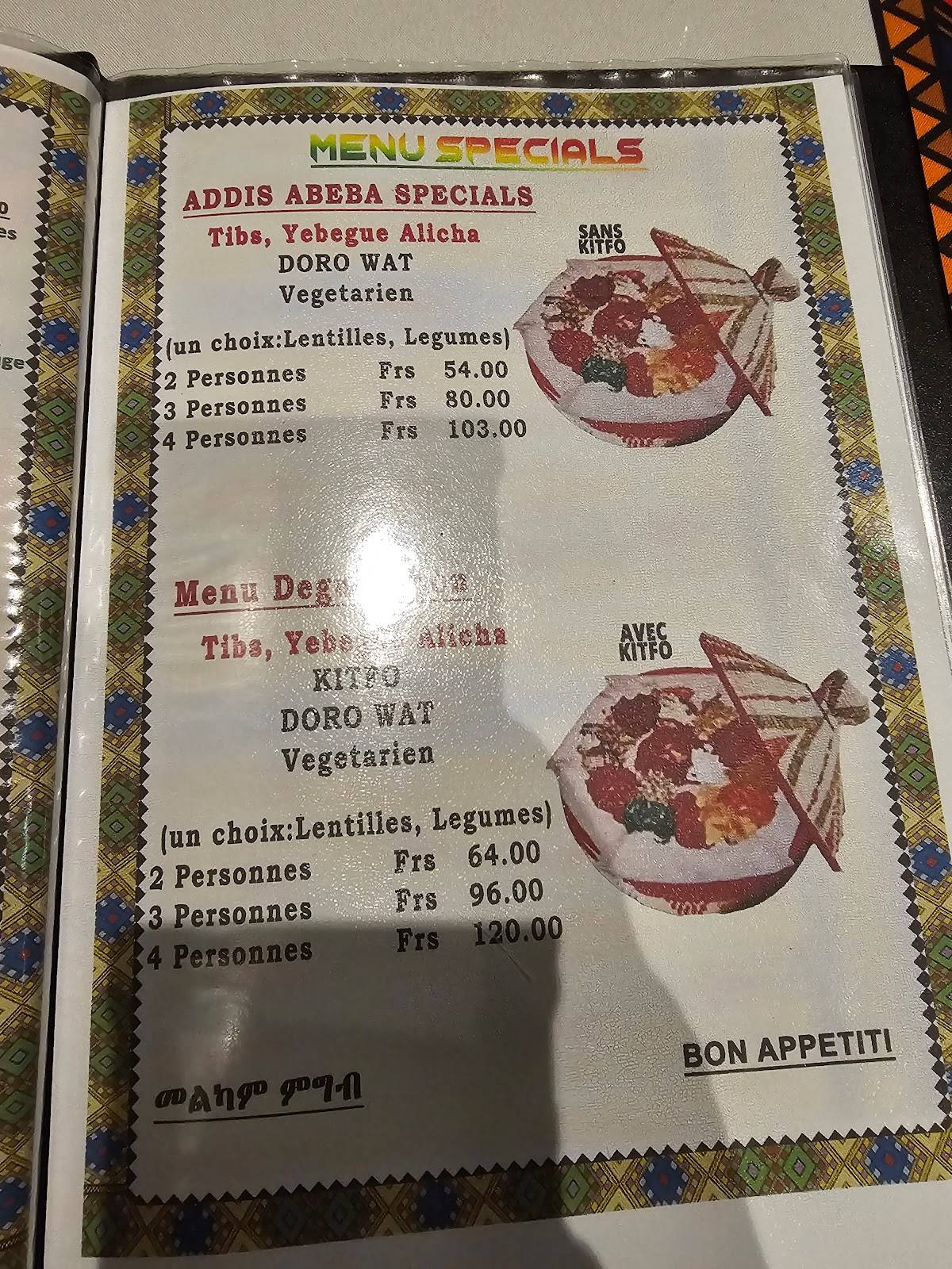 Speisekarte von Addis Abeba, Genf
