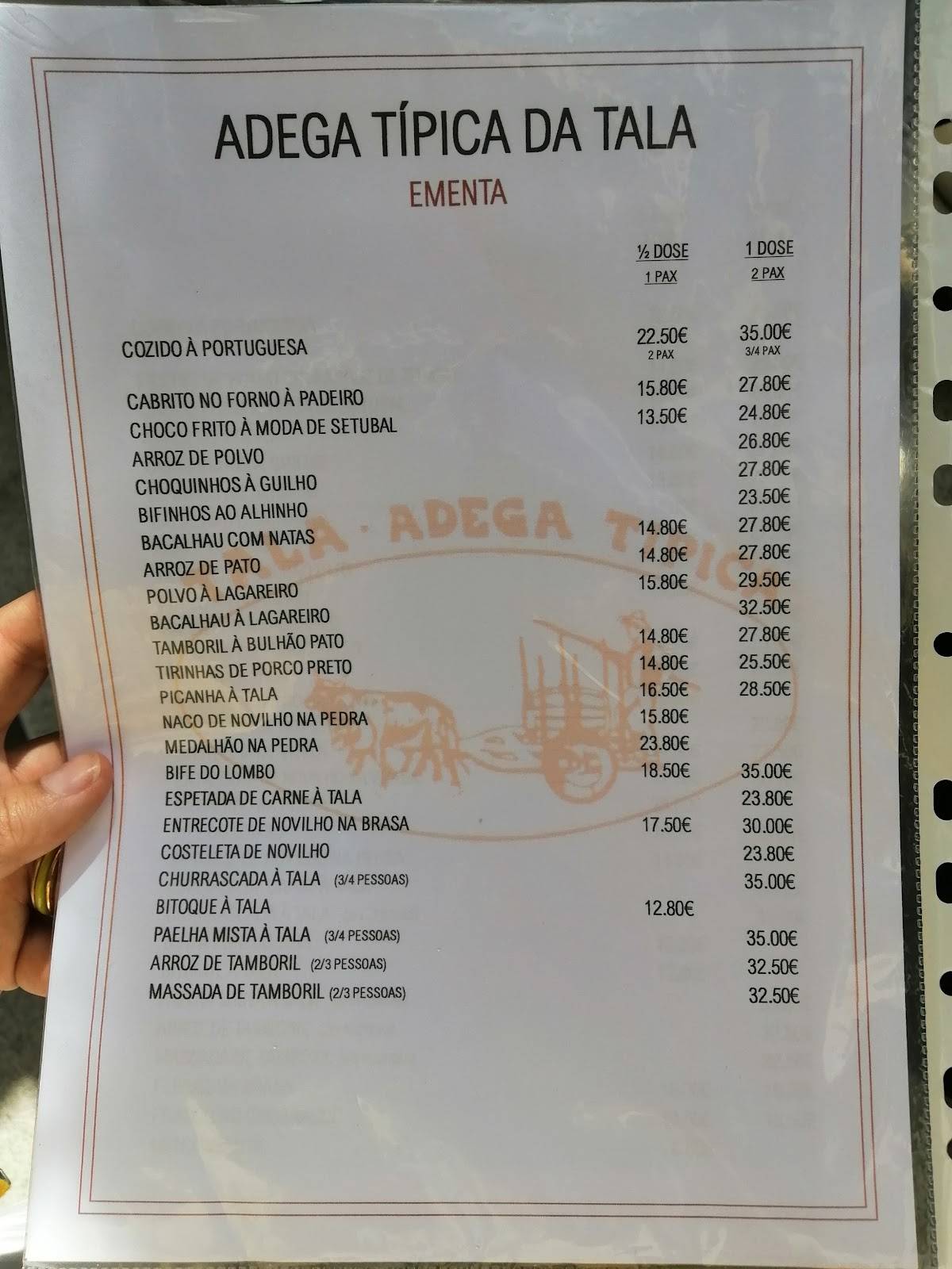 Menu em Adega Típica da Tala restaurante, Sintra
