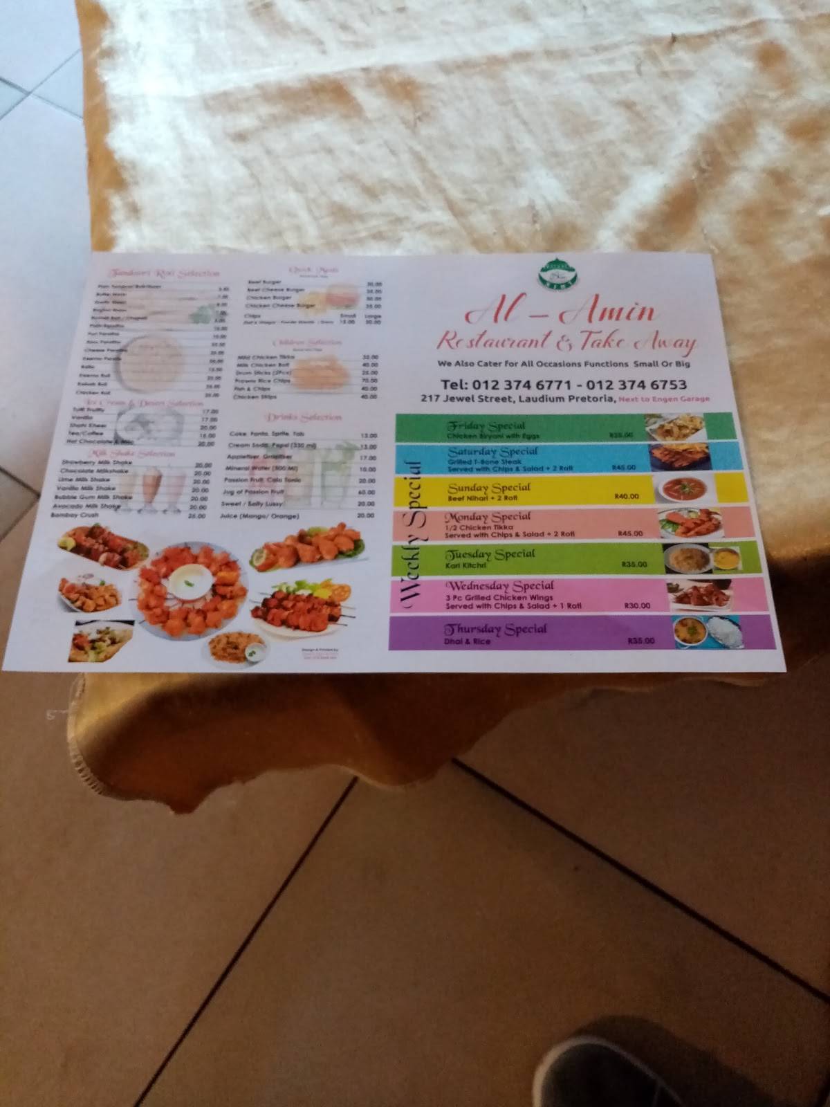Menu at Al-Amin Restaurant & Take Aways, Centurion
