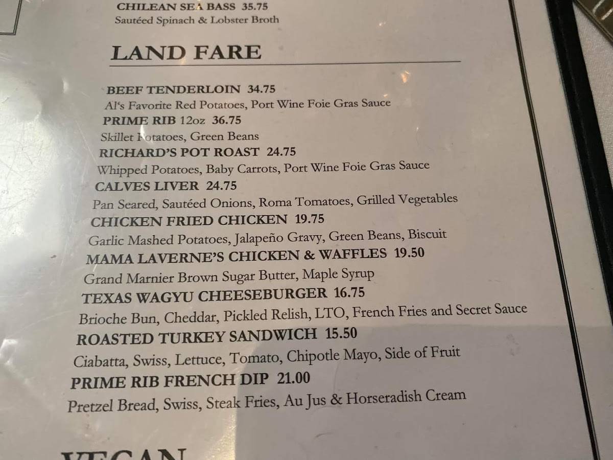 Menu at Al Biernat's steakhouse, Dallas