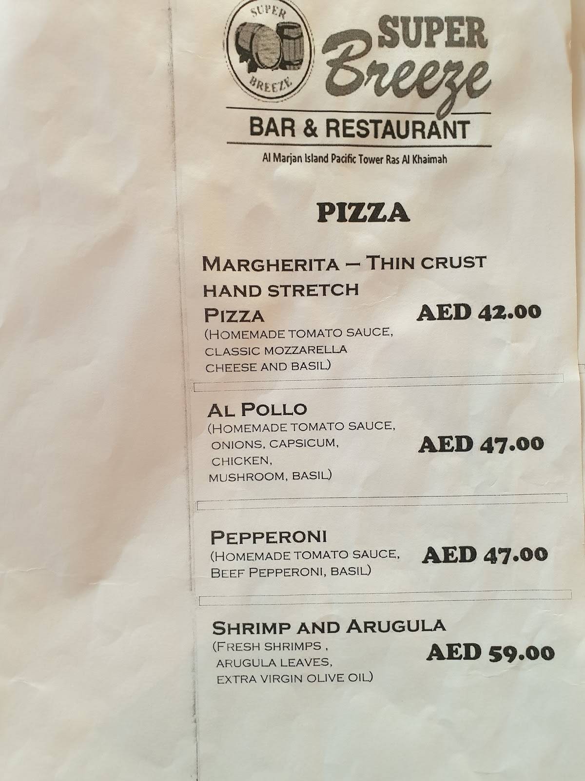 Menu at Super Breeze Bar & Restaurant, Al Jazirah Al Hamra