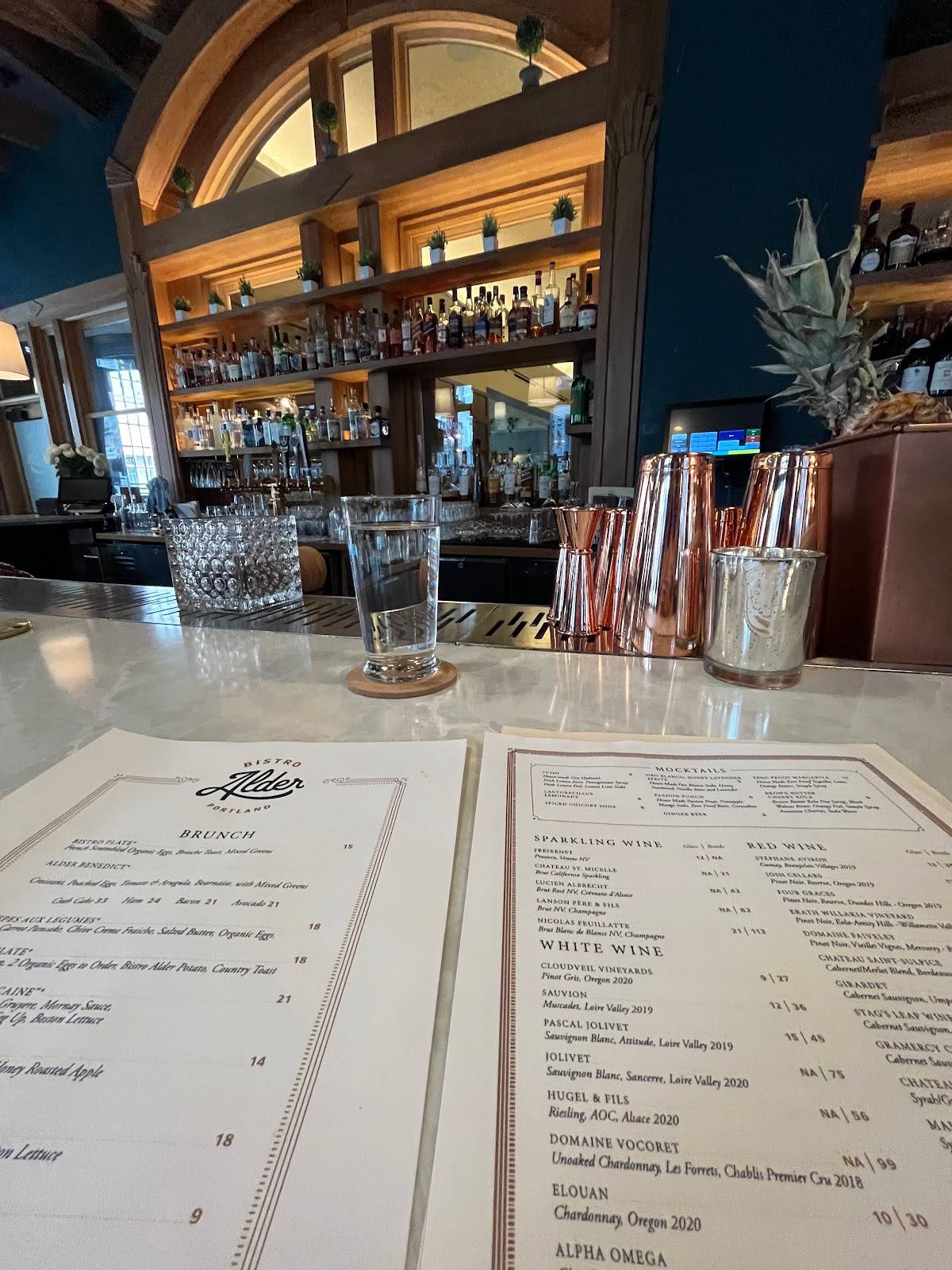 Menu at Alder restaurant, Portland