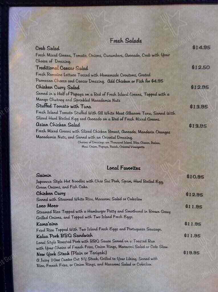 Menu at Aloha vista bar and grill, Kailua-Kona