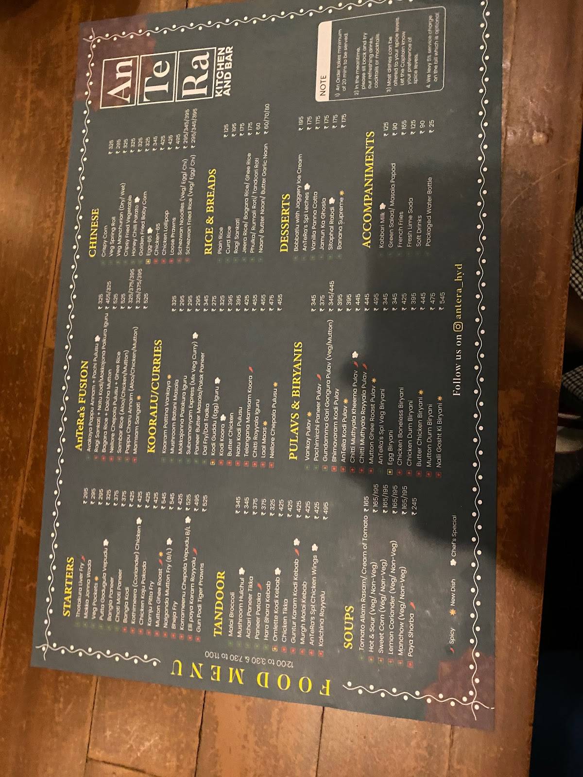 Menu at AnTeRa Kitchen and Bar, Hyderabad