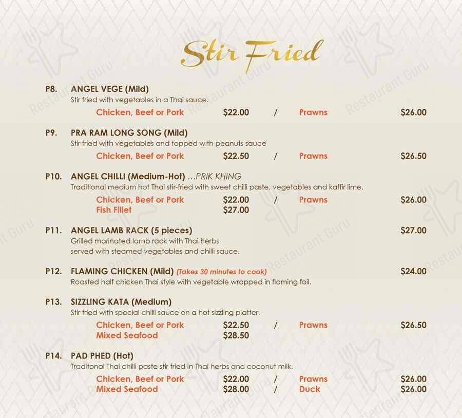 Menu at Angel Thai Restaurant, Auckland