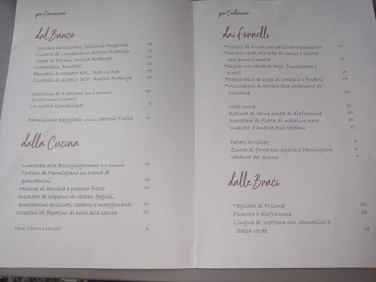 Menu da Angelina Osteria a Po ristorante, Motteggiana