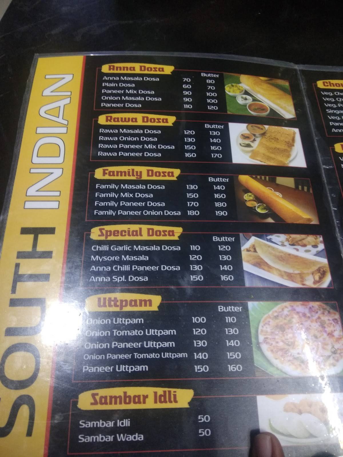 Menu at Anna South Indian Dosa, Sirsa