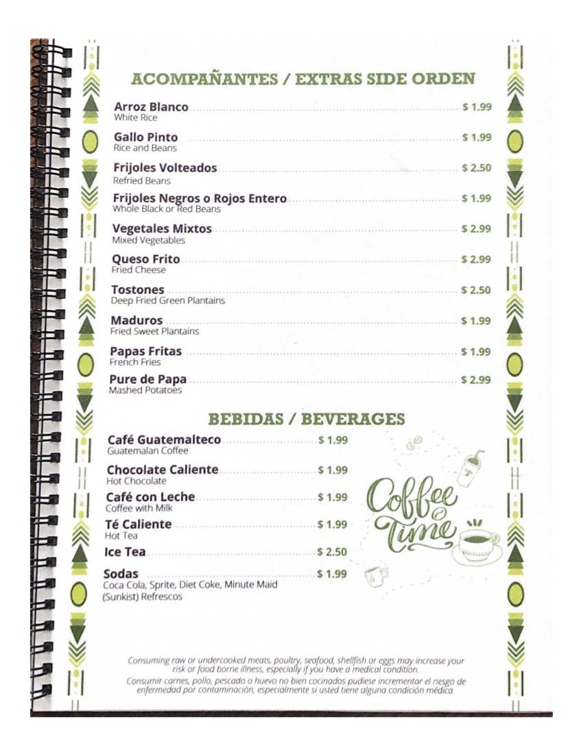 Menu at Antigua Guatemala Restaurant, Miami