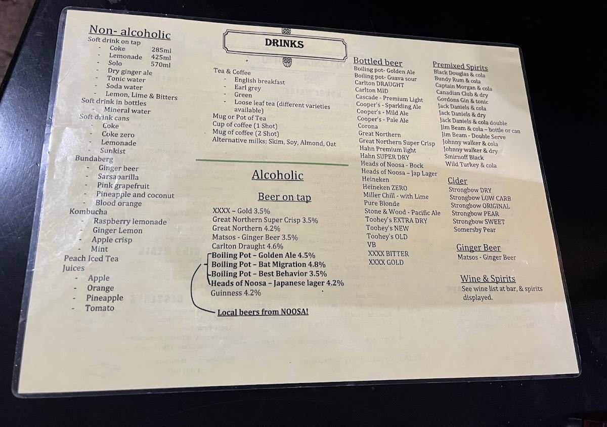Menu at Apollonian Hotel restaurant, Boreen Point