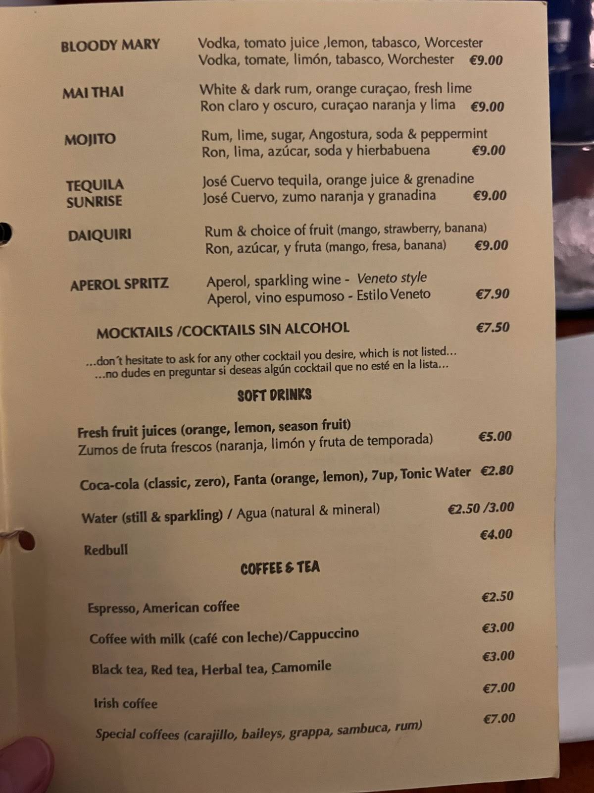 Menu at Arco Tapas Bar, Marbella