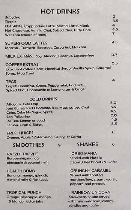 Menu at Arena Café cafe, Glen Waverley