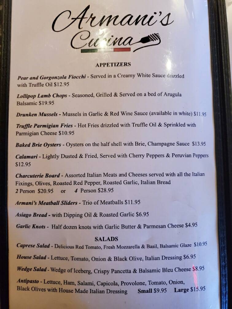 Menu at Armani's Cucina pub & bar, Vero Beach