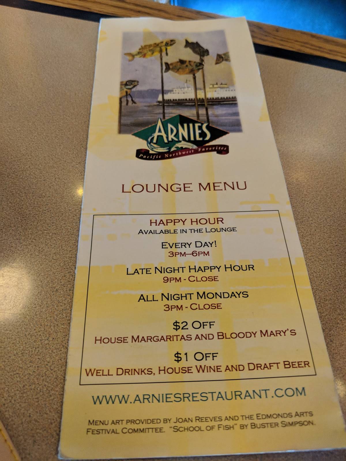 Menu at Arnies Restaurant Edmonds, Edmonds