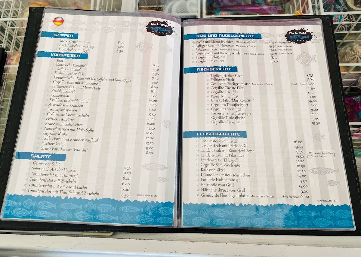 Menu at Restaurante El Lago, Arrieta, C. Caleta de Campo