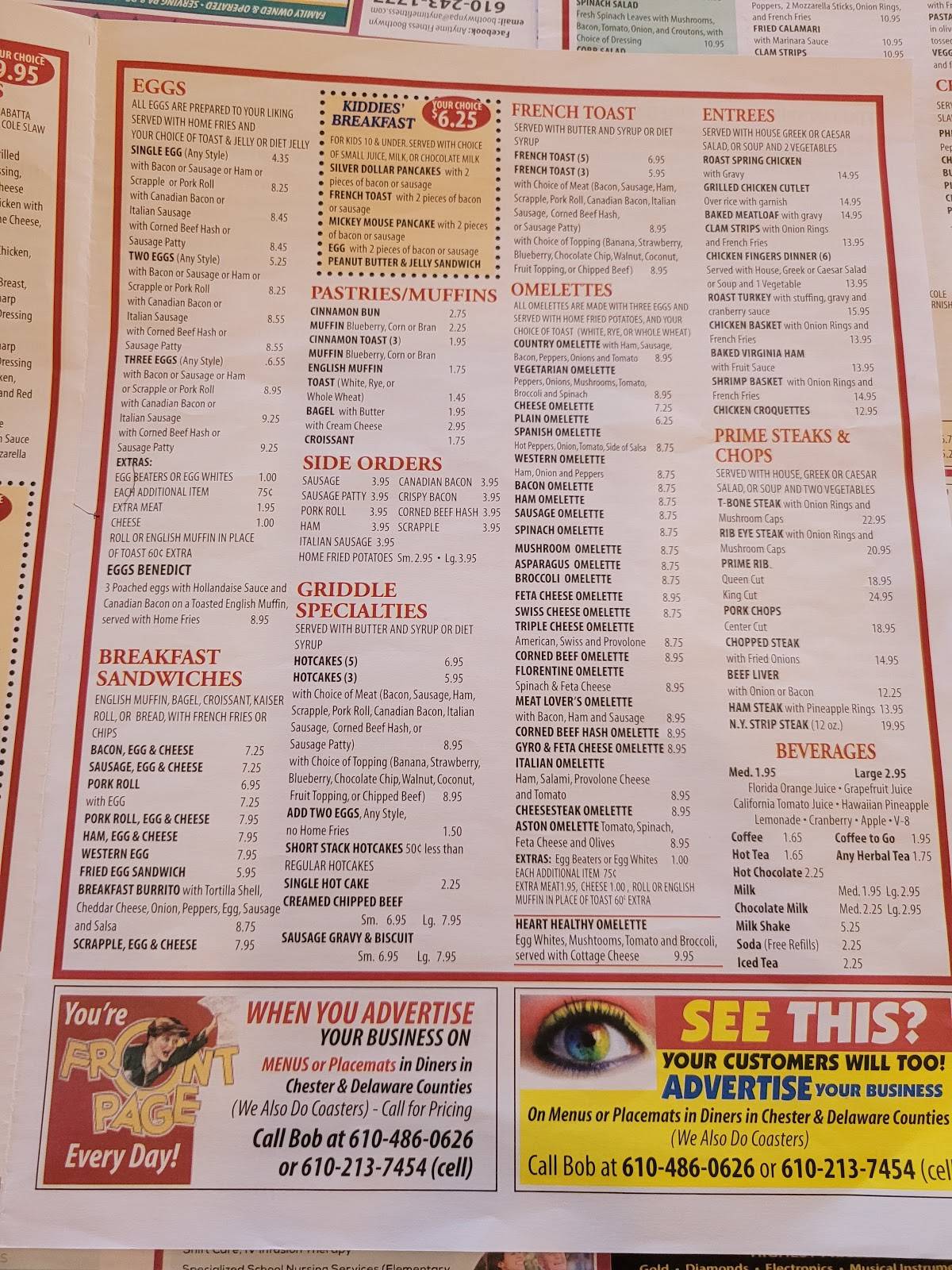 Menu at Aston Diner restaurant, Aston