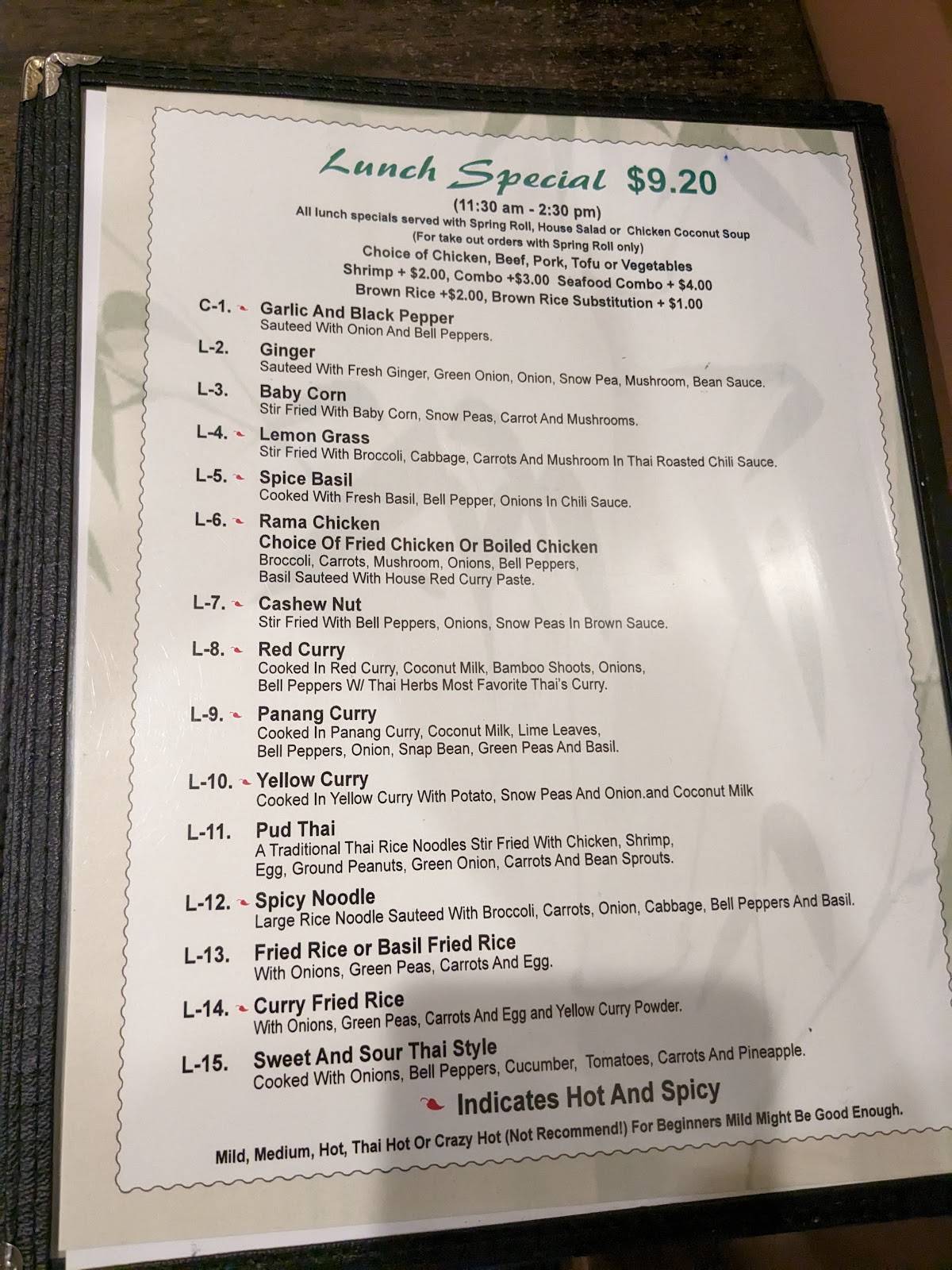 Menu at Lemon Grass Thai Restaurant, Marietta